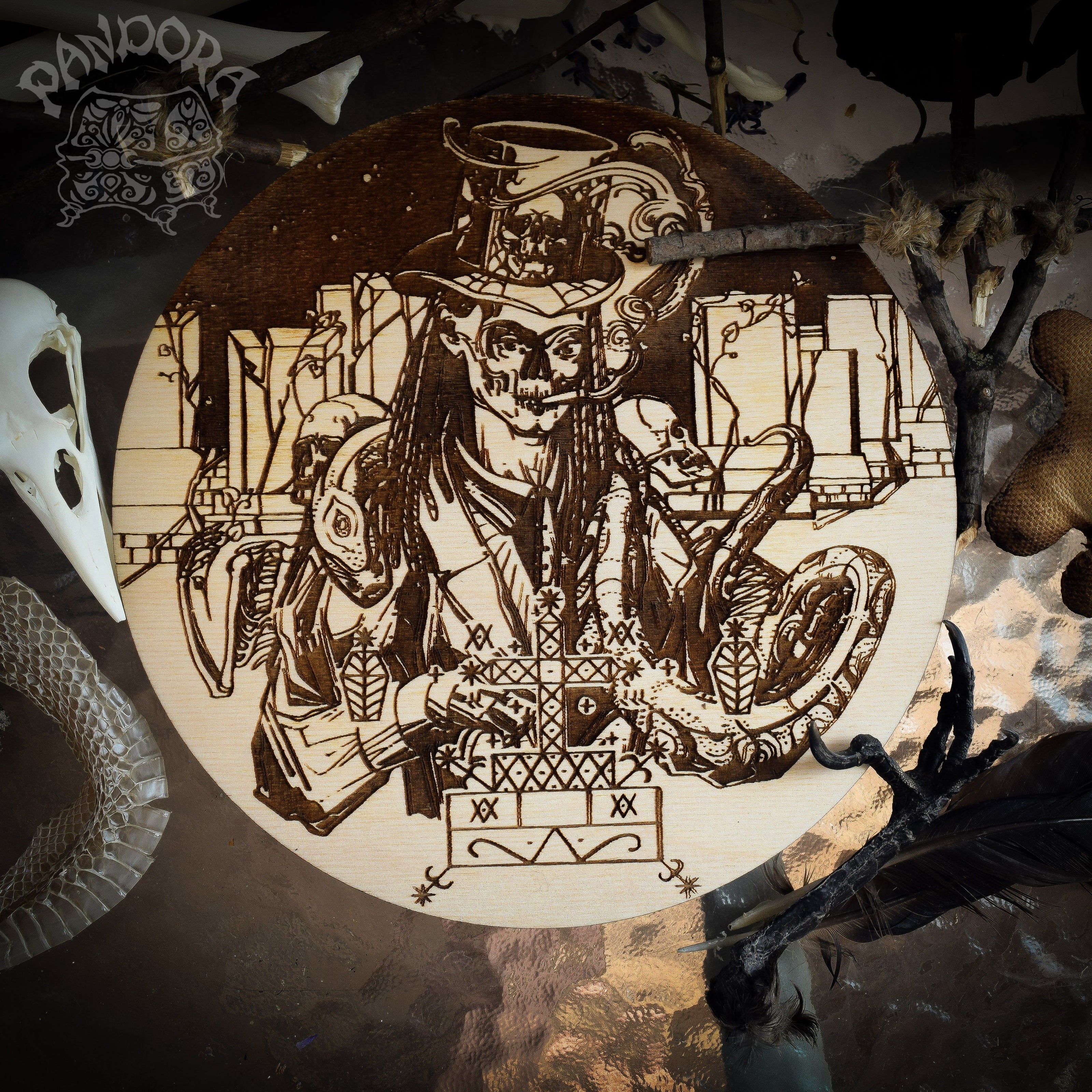 Voodoo altar pentacle - Baron Samedi Veve - Natural