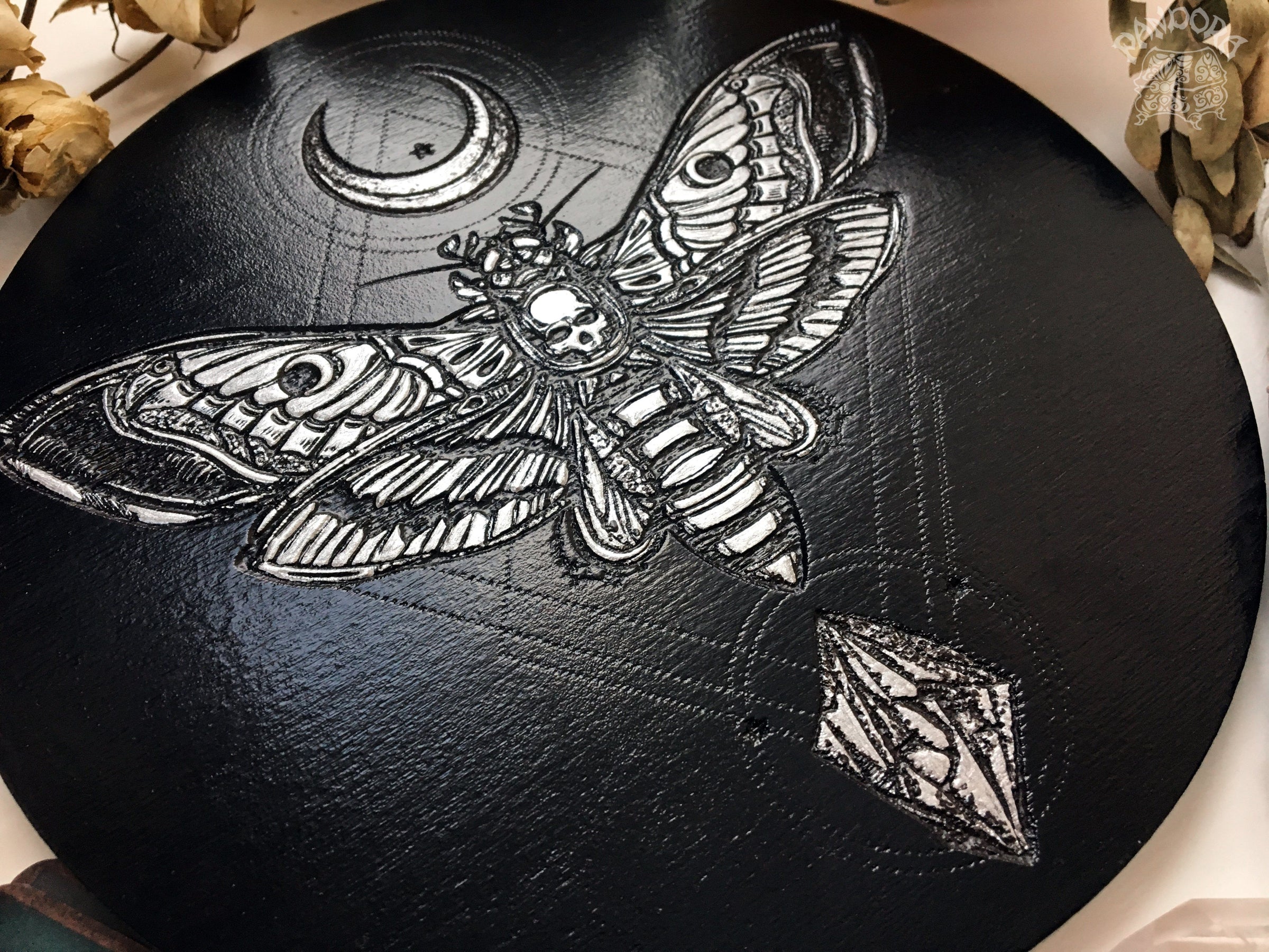 Silver Death's head moth - Altar pentacle