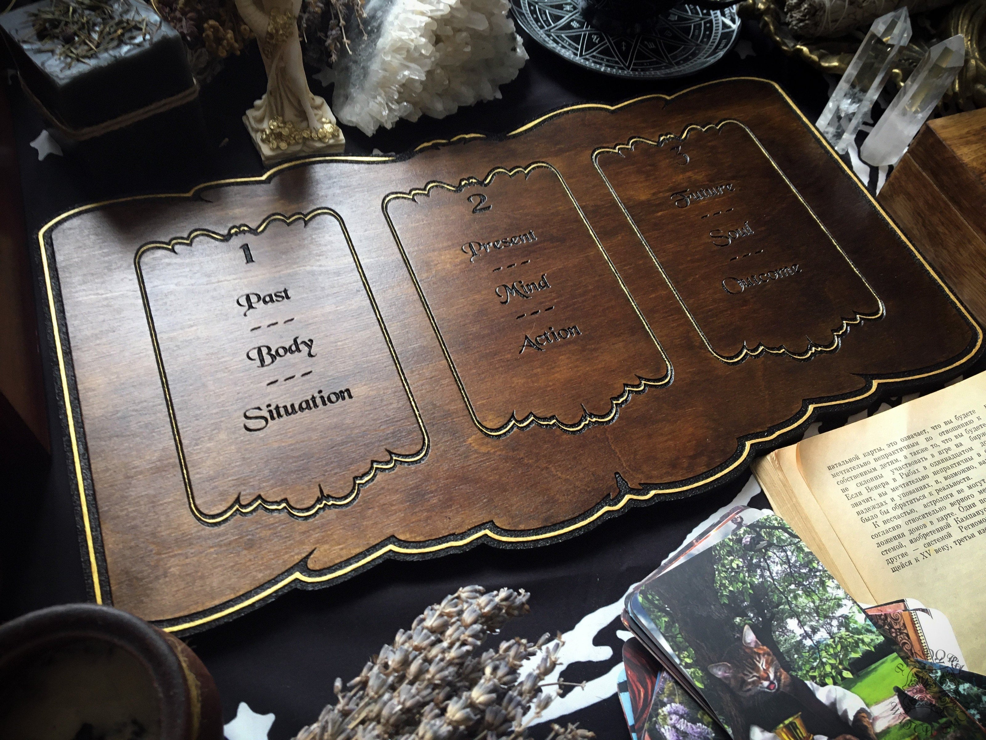 Tarot Board Three Card Spread- Dark wood